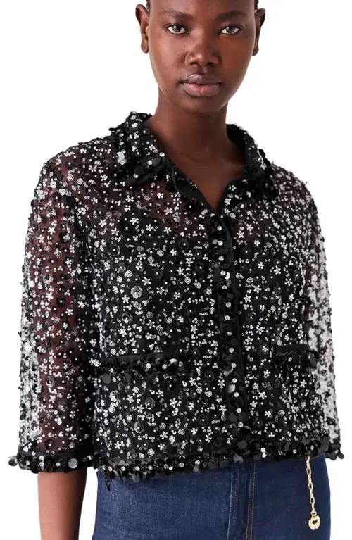 Maje Floral Rhinestone Polo