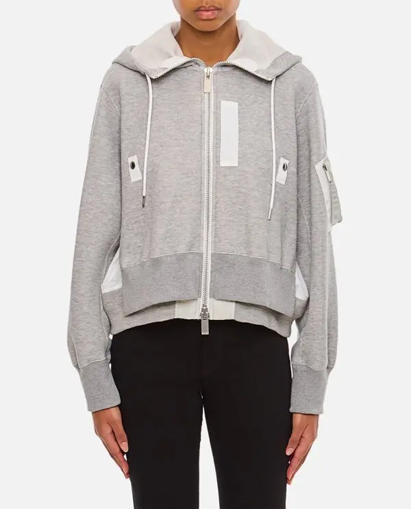 Sacai Sponge Sweat X Nylon Twill Hoodie - Grey