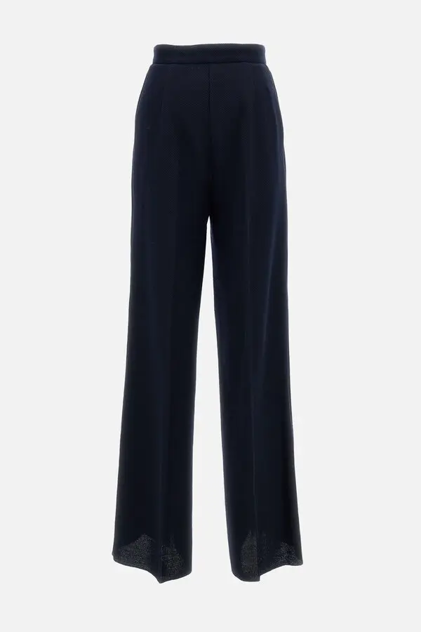 Max Mara Wool Jersey Wide Leg Trousers - Blue