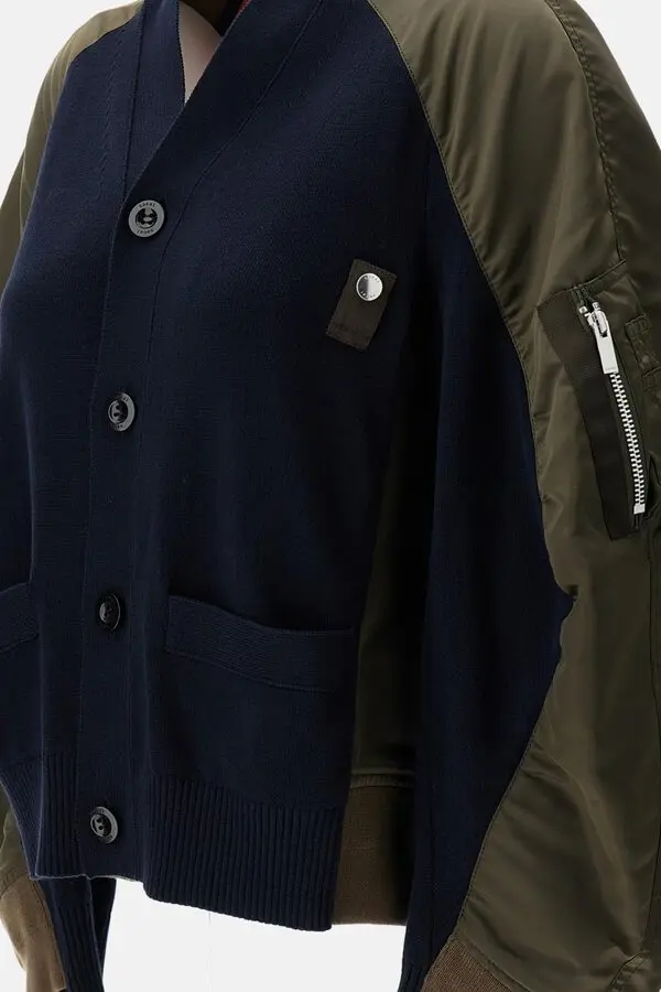 Sacai Knit And Nylon Cardigan - Multicolor