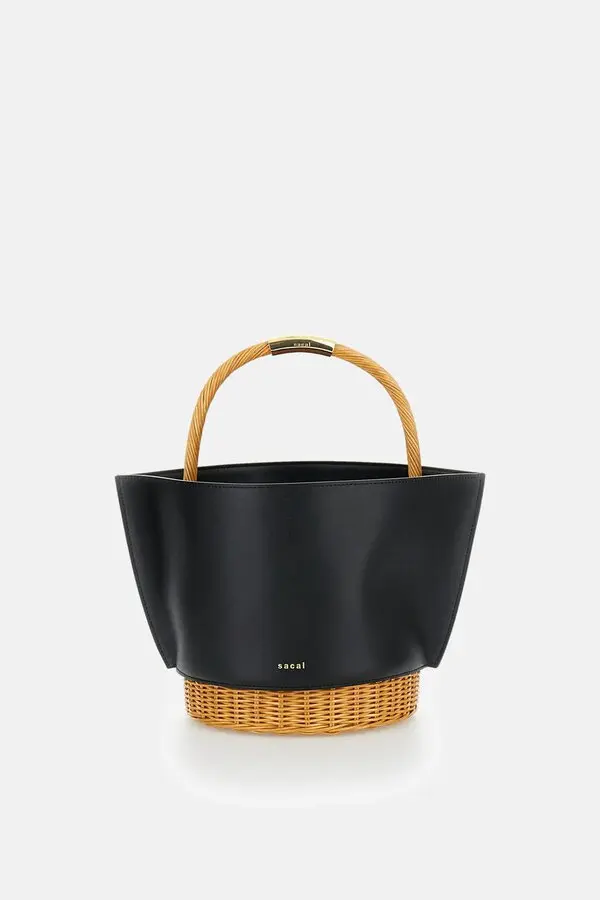 Sacai Raffia And Leather Basket Bag
