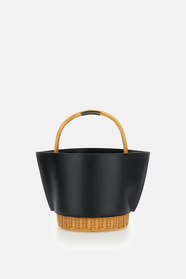 Sacai Raffia And Leather Basket Bag