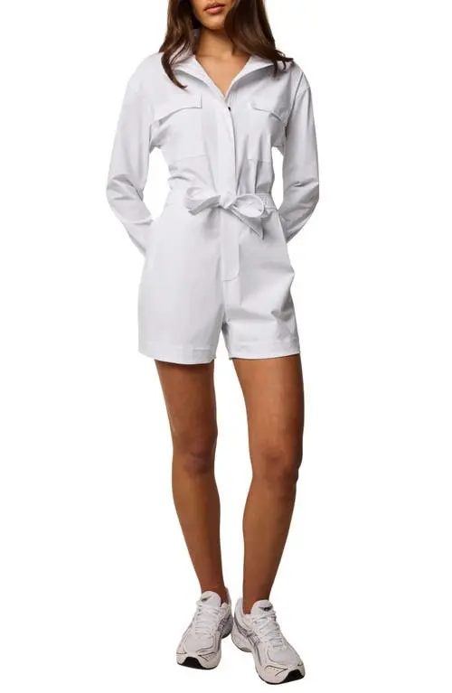 Greyson Long Sleeve Tie Waist Romper - Arctic