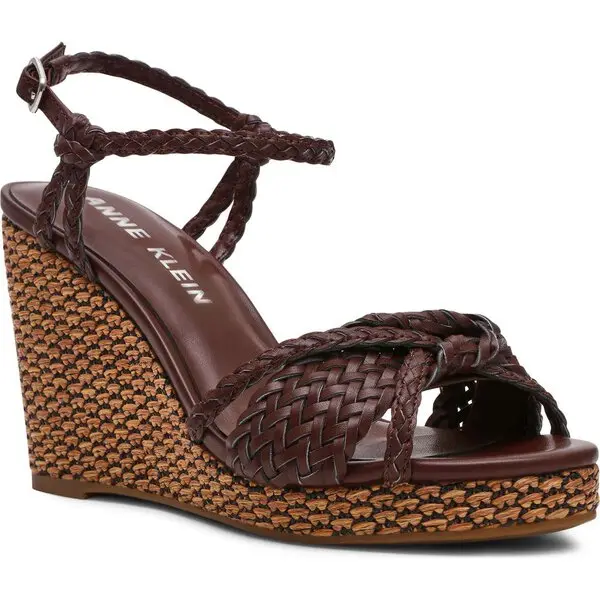 Anne Klein Braided Wedge Sandal - Chocolate Brown Woven