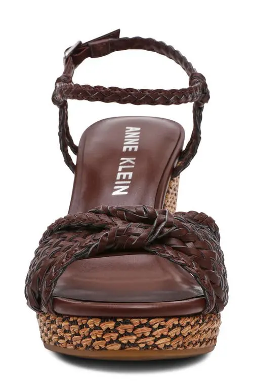 Anne Klein Braided Wedge Sandal - Chocolate Brown Woven
