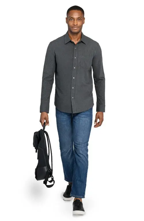 W.R.K Reworked Slim Fit Heathered Grey Cotton Button-up Shirt - Charcoal