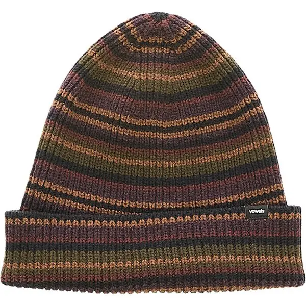 VOWELS Striped Wool Blend Beanie - Brown