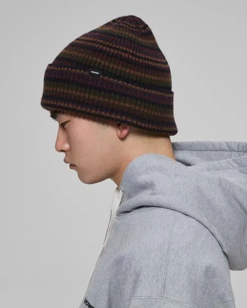 VOWELS Striped Wool Blend Beanie - Brown