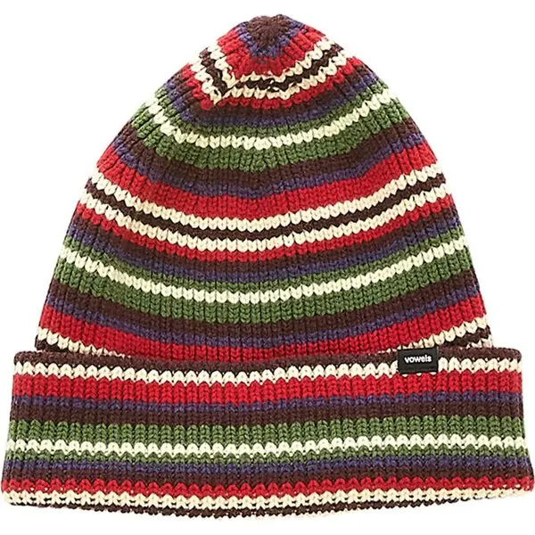 VOWELS Striped Wool Blend Beanie - Red