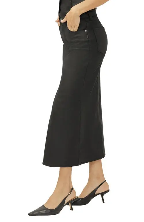 SILVER JEANS CO. Midi Denim Skirt With Front Slit