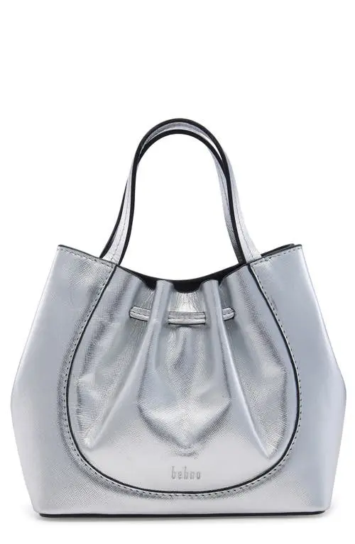 BEHNO Mini Katrina Metallic Leather Crossbody Tote - Silver