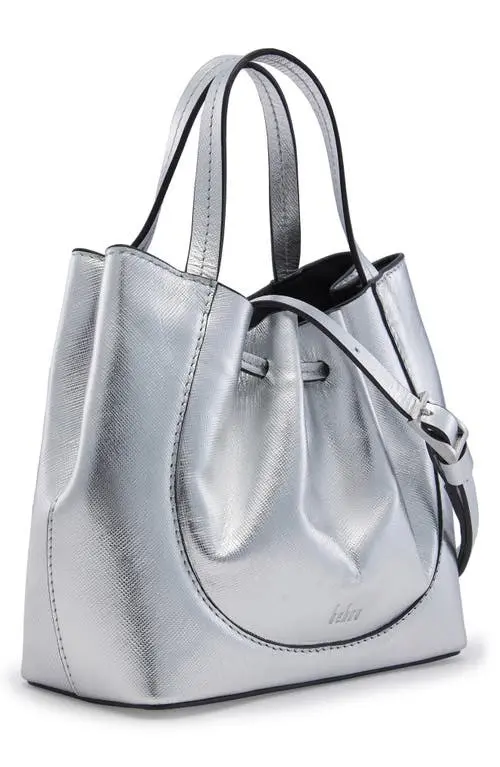 BEHNO Mini Katrina Metallic Leather Crossbody Tote - Silver