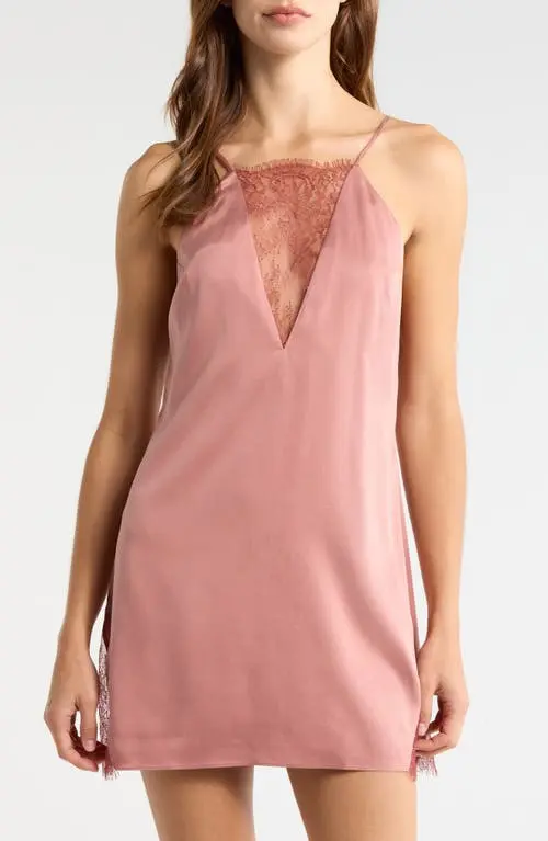 Lunya Lace Plunge Washable Silk Chemise - Brambled Blush/mulled Maple