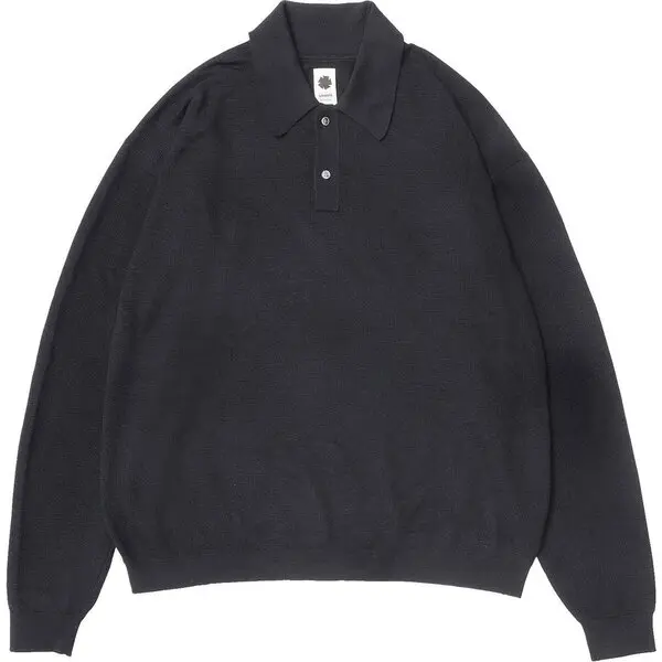 VOWELS Lightweight Knit Polo Sweater - Black