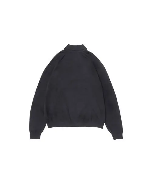 VOWELS Lightweight Knit Polo Sweater - Black
