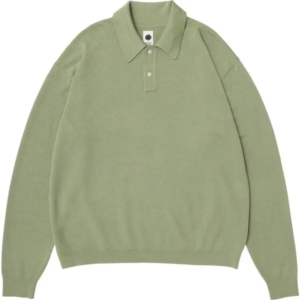VOWELS Lightweight Knit Polo Sweater - Faded Lime
