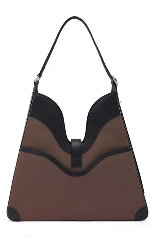 BEHNO Melina Canvas Shoulder Bag - Cacao/black