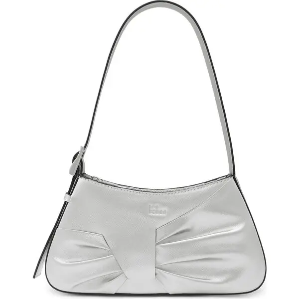 BEHNO Mini Leena Crosshatched Metallic Leather Shoulder Bag - Silver