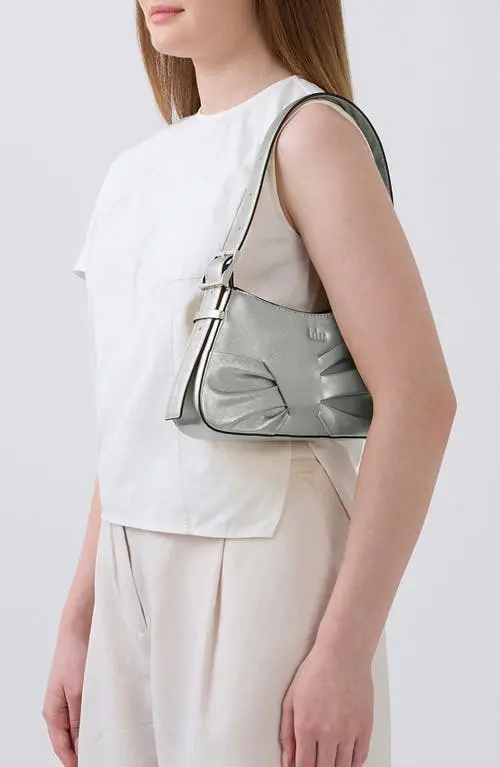 BEHNO Mini Leena Crosshatched Metallic Leather Shoulder Bag - Silver