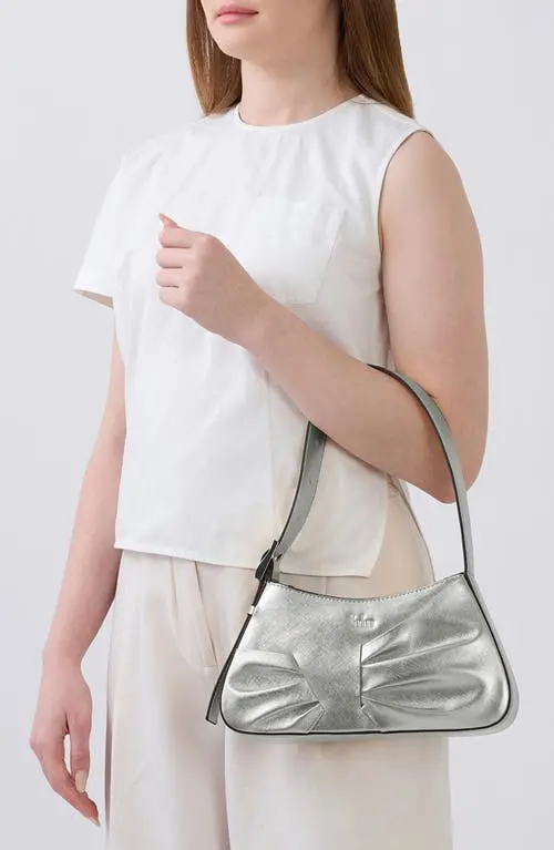 BEHNO Mini Leena Crosshatched Metallic Leather Shoulder Bag - Silver