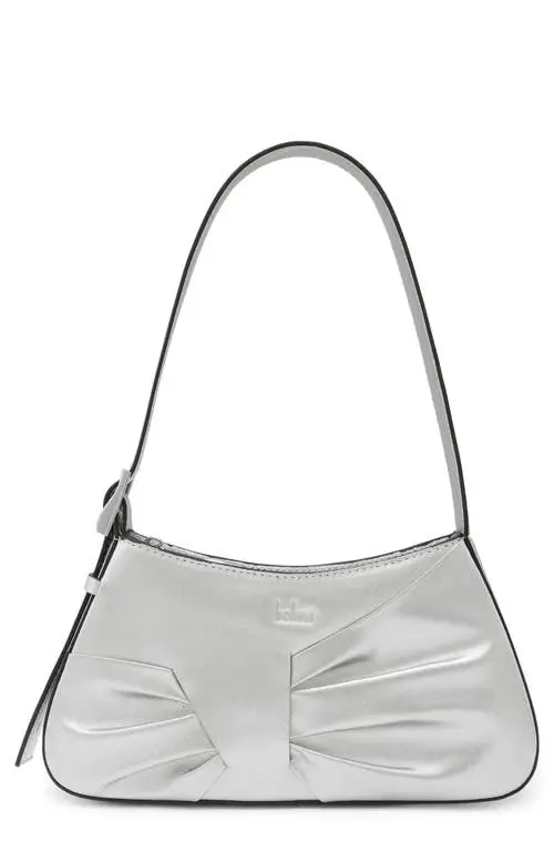 BEHNO Mini Leena Crosshatched Metallic Leather Shoulder Bag - Silver