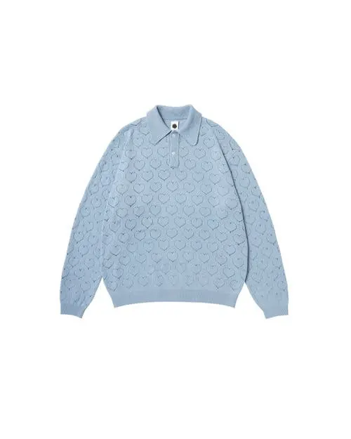 VOWELS Eyelet Polo Sweater - Blue