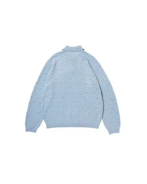 VOWELS Eyelet Polo Sweater - Blue
