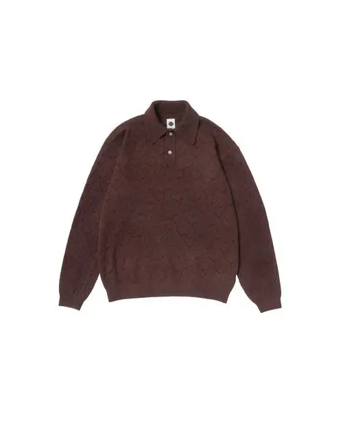 VOWELS Eyelet Polo Sweater - Dark Tobacco