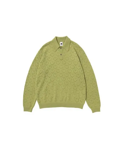 VOWELS Eyelet Polo Sweater - Green