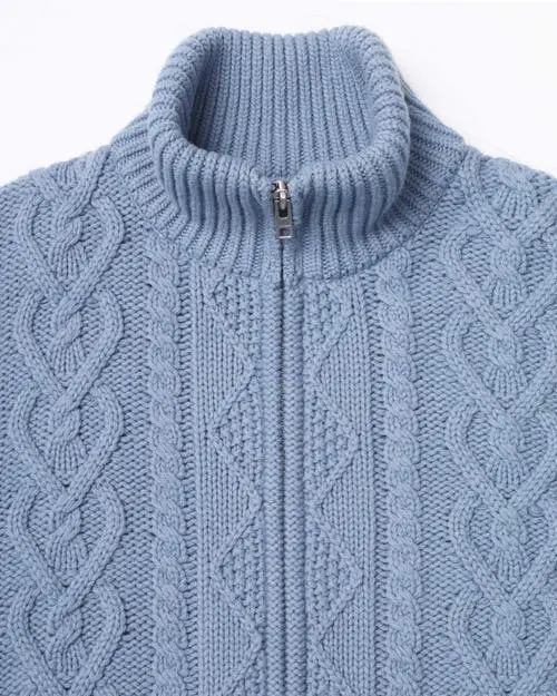 VOWELS Cable Knit Zip-up - Candy Blue