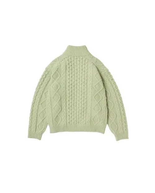 VOWELS Cable Knit Zip-up - Faded Lime