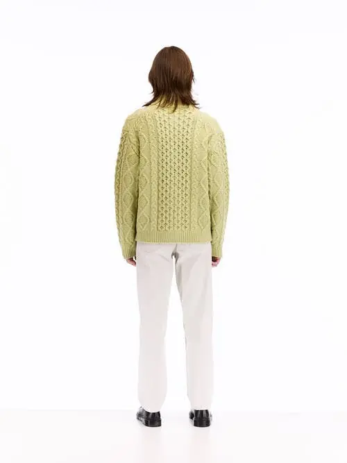 VOWELS Cable Knit Zip-up - Faded Lime