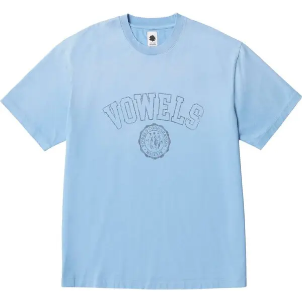 VOWELS Faded Collegiate Tee - Sky Blue