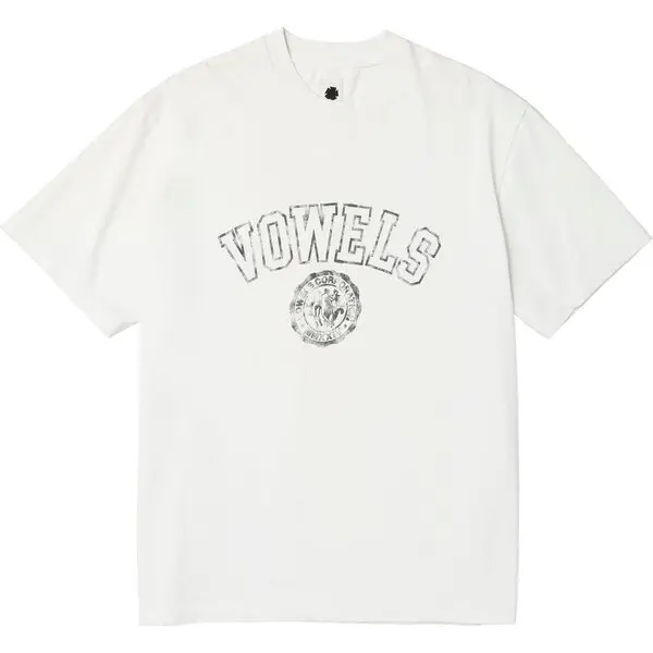 VOWELS Faded Collegiate Tee - White