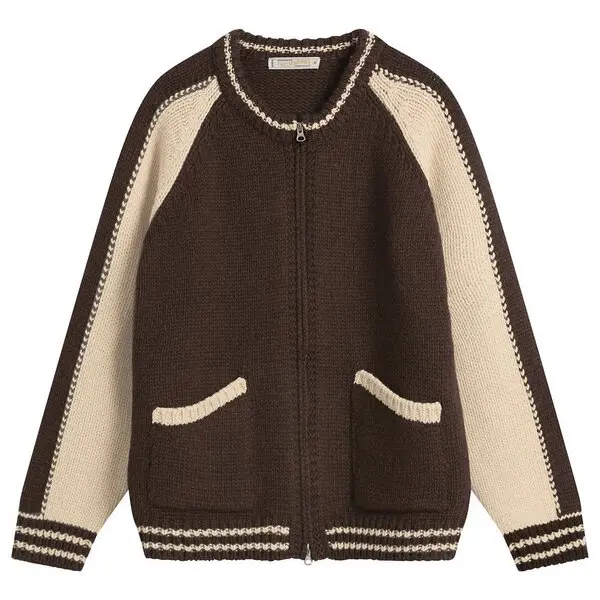 FRIZMWORKS Wool Varsity Zip Cardigan - Brown