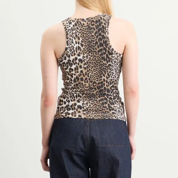 GANNI Rib Tank Top - Leopard