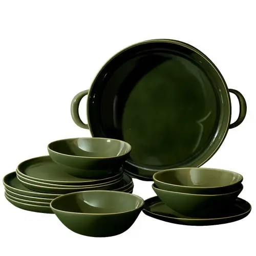 GHARYAN STONEWARE Family Feast Dinnerware - Matte Green/shiny Green