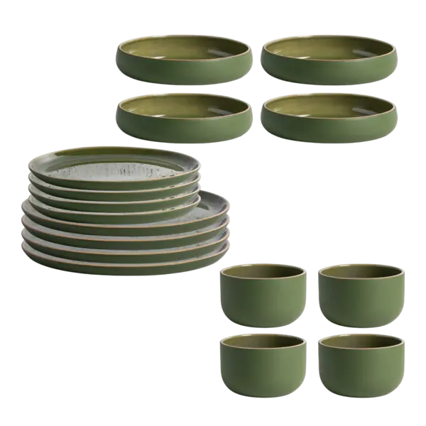GHARYAN STONEWARE Le Gourmand Dinnerware Set - Matte Green/shiny Green