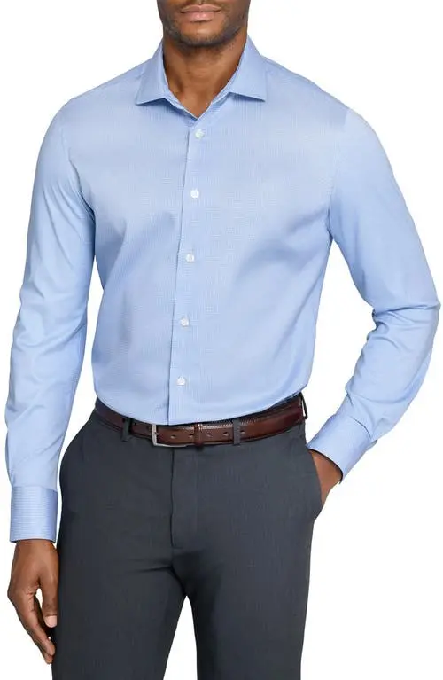 W.R.K Slim Fit Micro Geo Print Reworked Cotton Dress Shirt - White/blue