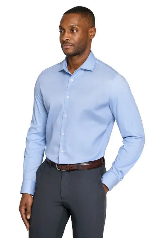 W.R.K Slim Fit Micro Geo Print Reworked Cotton Dress Shirt - White/blue