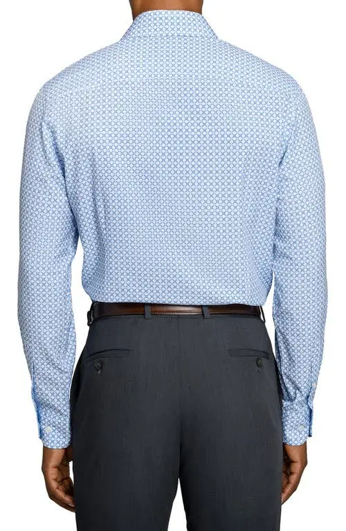 W.R.K Slim Fit Blue Geometric Print Performance Dress Shirt - White/blue