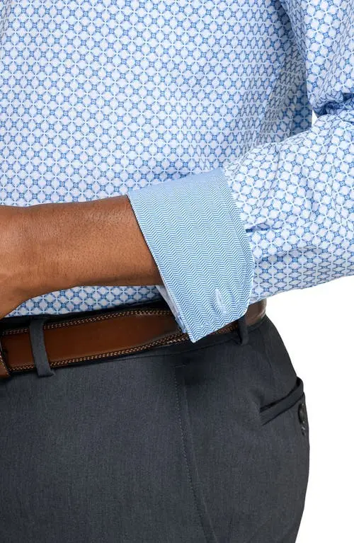 W.R.K Slim Fit Blue Geometric Print Performance Dress Shirt - White/blue