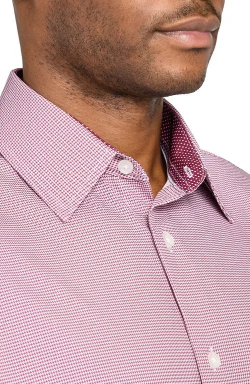 W.R.K Regular Fit Red Micro Houndstooth Performance Dress Shirt
