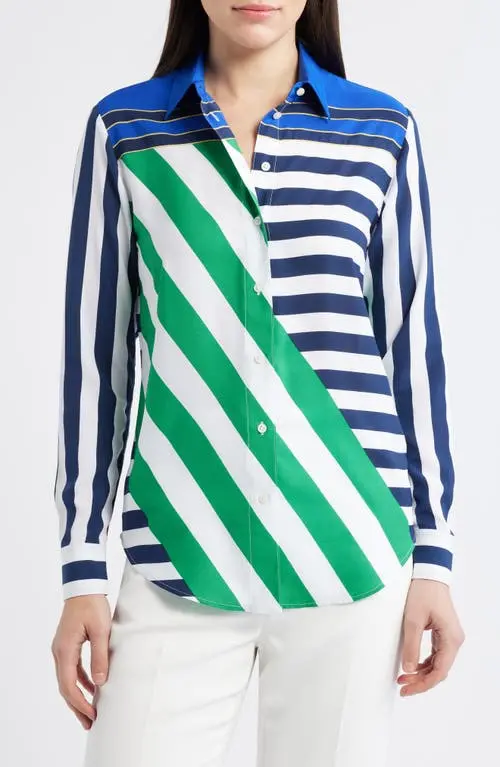 Ralph Lauren Mixed Stripe Button-up Blouse - Navy Blue/white/green