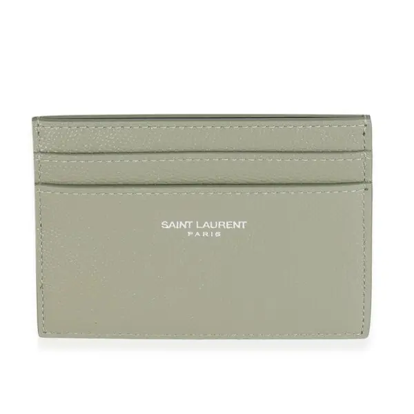 Saint Laurent Light Khaki Grain De Poudre Credit Card Case - Green