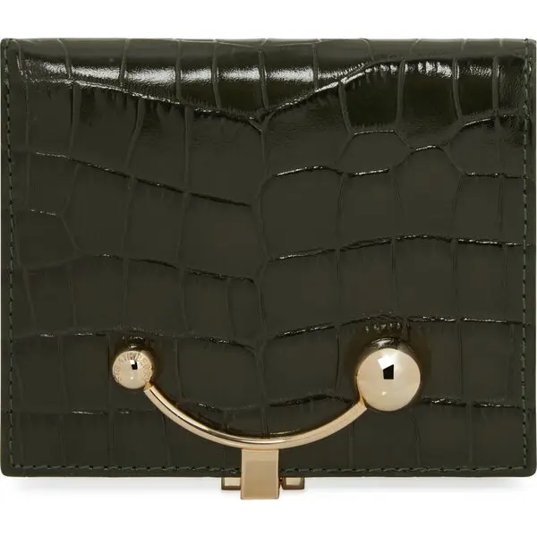 Strathberry Crescent Croc Embossed Patent Leather Bifold Wallet - Forest