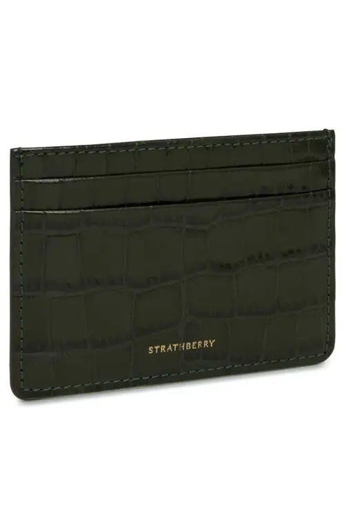 Strathberry Crescent Croc Embossed Patent Leather Bifold Wallet - Forest