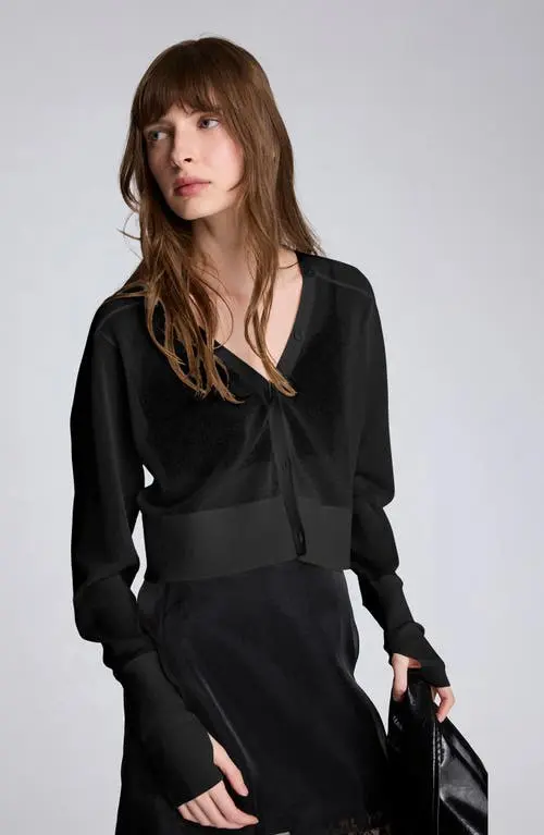 KENNETH COLE COLLECTION Crop Sheer Saddle Shoulder Cardigan