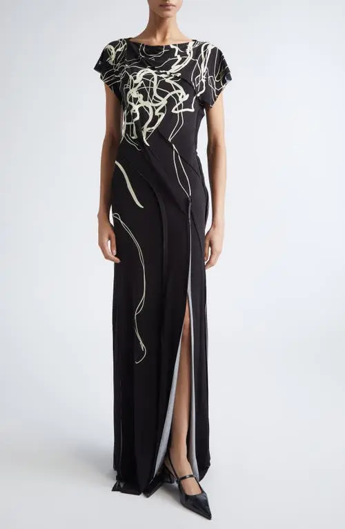 JASON WU Scribble Floral Print Jersey Gown