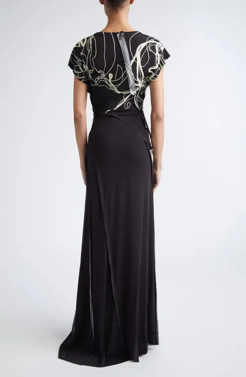 JASON WU Scribble Floral Print Jersey Gown